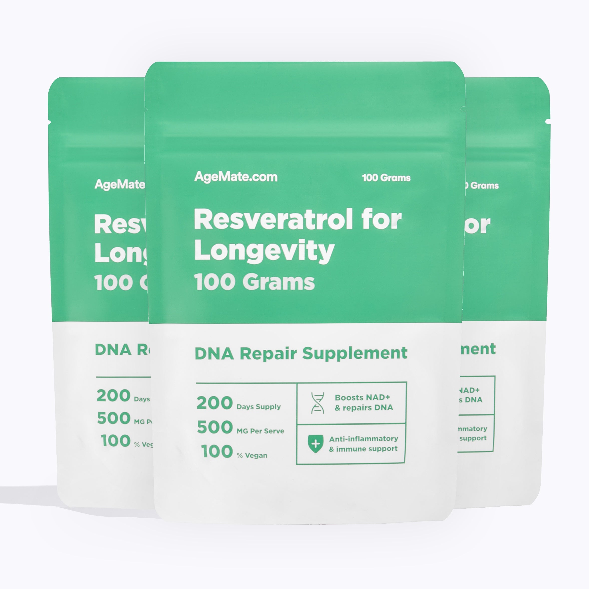 3-Pack of 100g Pure Resveratrol Powder for DNA Repair - AgeMate