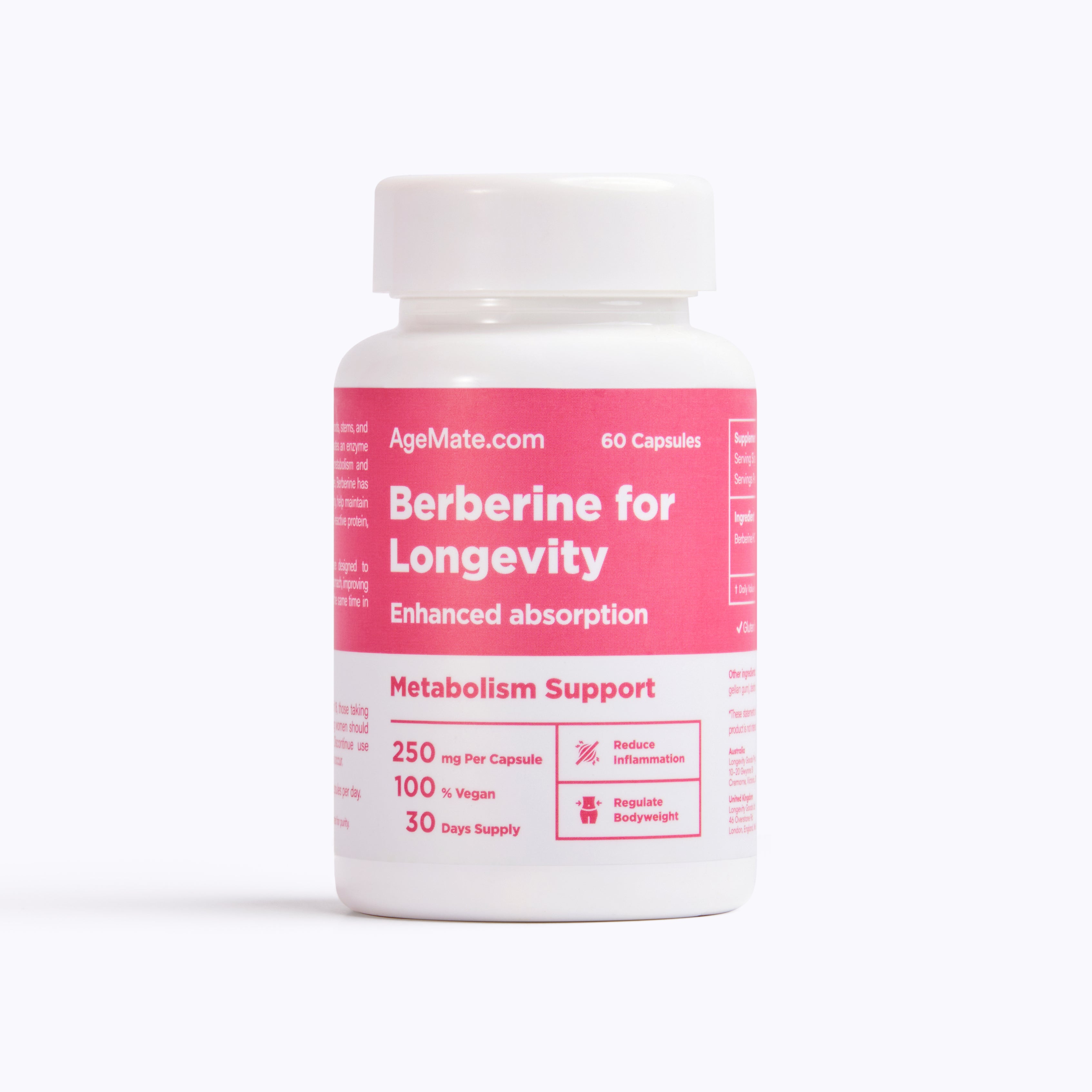 Pure Berberine Capsules (60 x 250mg) - AgeMate