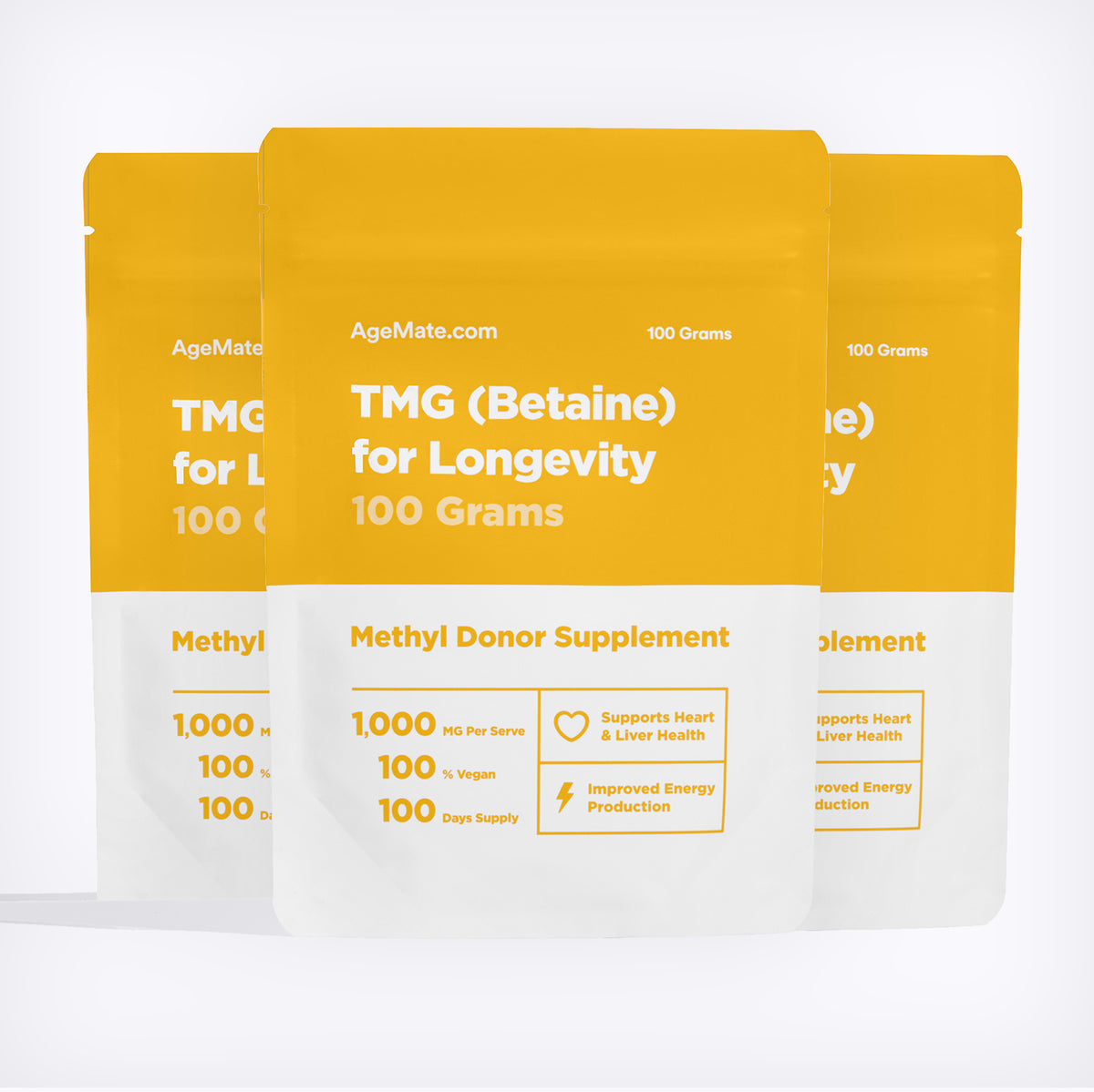 3-Pack of 100g Pure TMG (Betaine) Powder for Methyl Donation - AgeMate