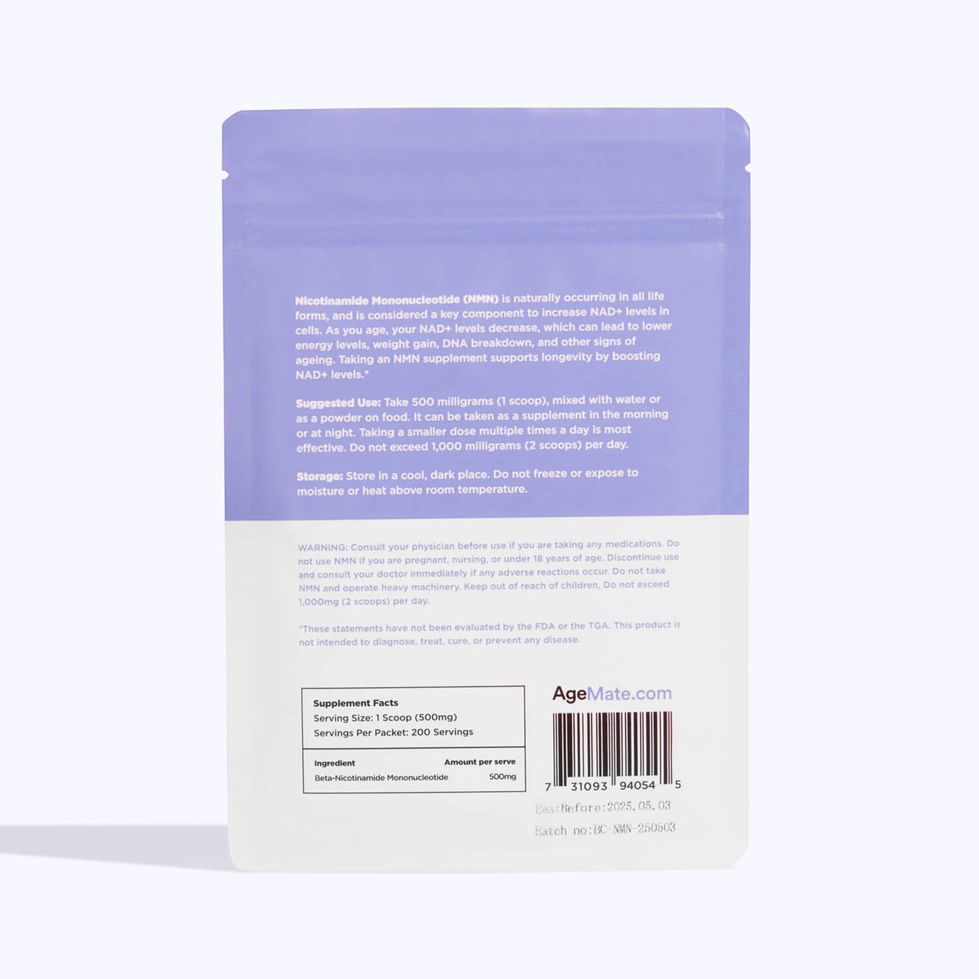 300g Pure NMN Powder Stabilised for NAD+ | AgeMate - AgeMate